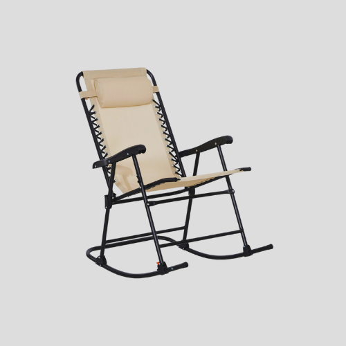 Outsunny Folding Rocking Chair - Comfortable Beige Chair for Relaxatio ...