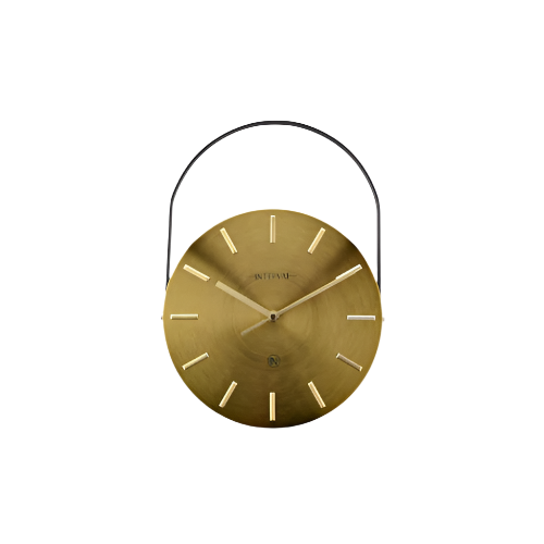 Interval Hanging Wall Clock – Brushed Gold Metal Clock with Handle ...