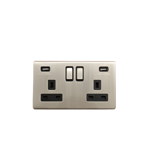 Pifco 13A Brushed Double USB Socket – Dual USB Wall Outlet for Fast Ch ...